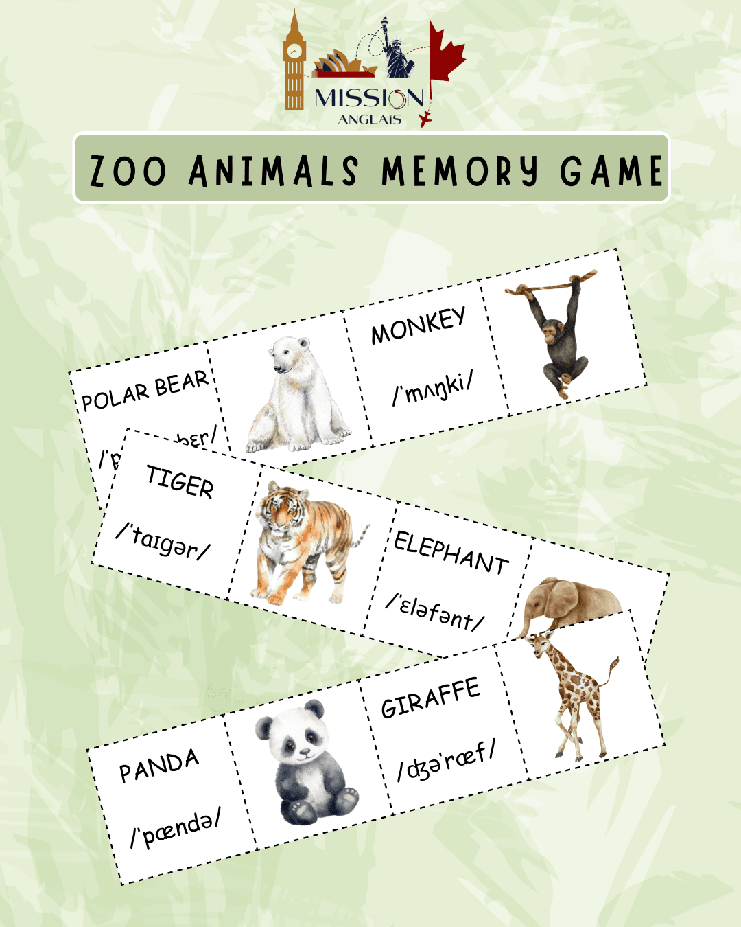 Memory animaux du zoo en anglais - Mission Anglais